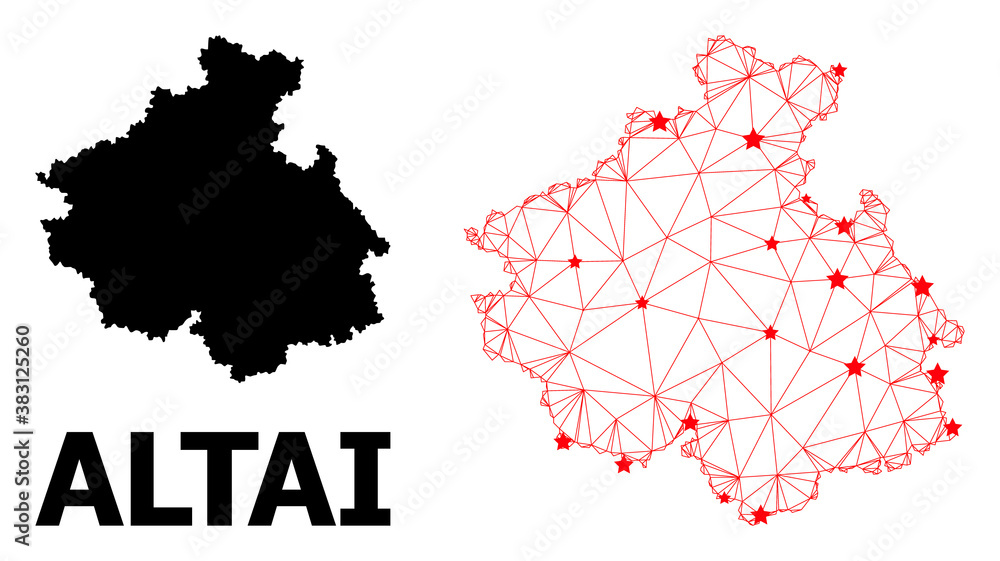 Wire frame polygonal and solid map of Altai Republic. Vector structure ...
