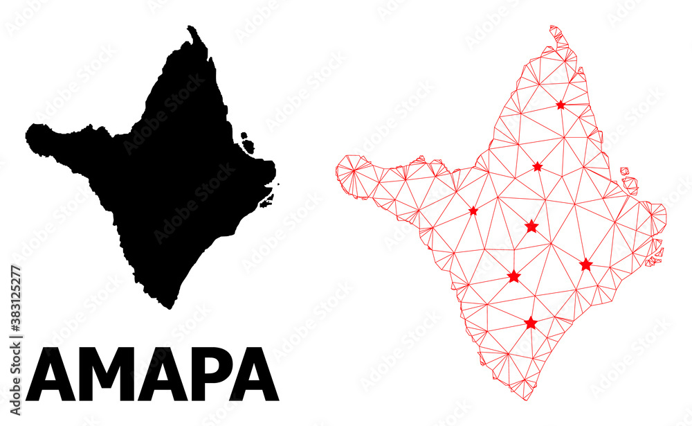 Wire frame polygonal and solid map of Amapa state. Vector structure is ...