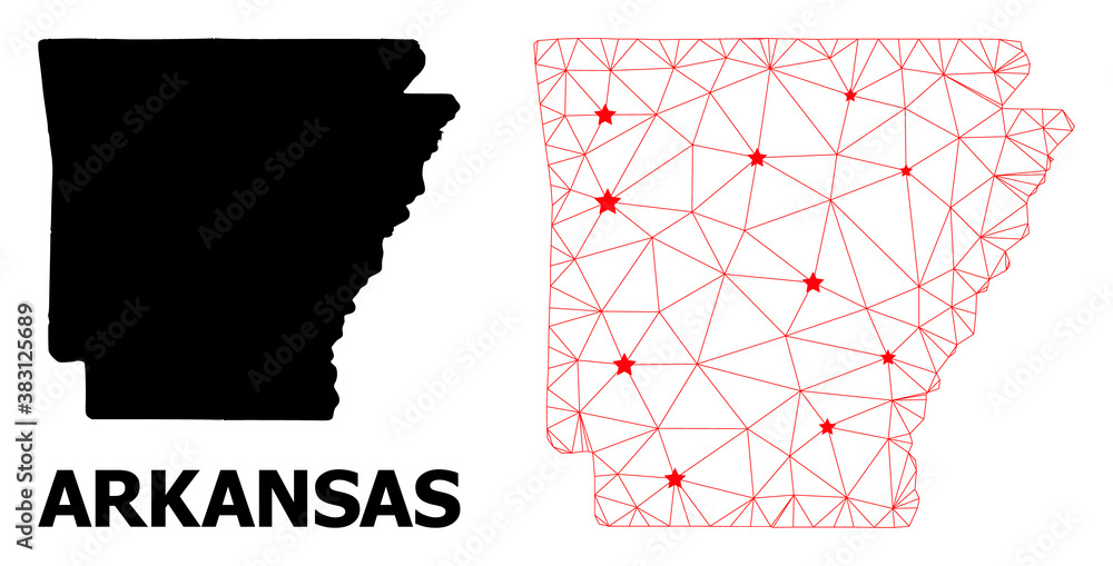 Wire Frame Polygonal And Solid Map Of Arkansas State Vector Structure Is Created From Map Of