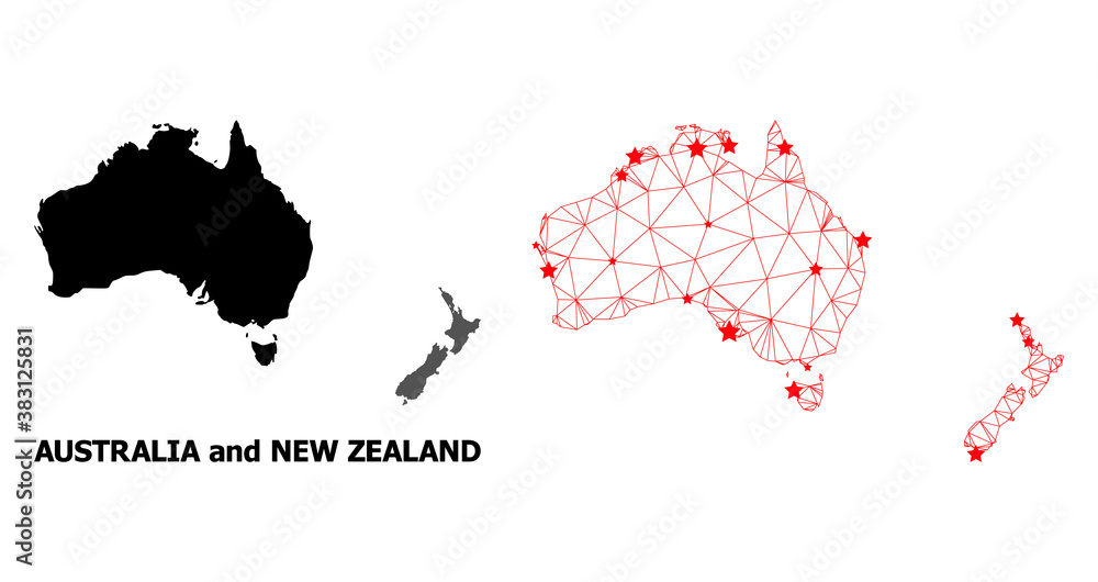 2D polygonal and solid map of Australia and New Zealand. Vector model ...