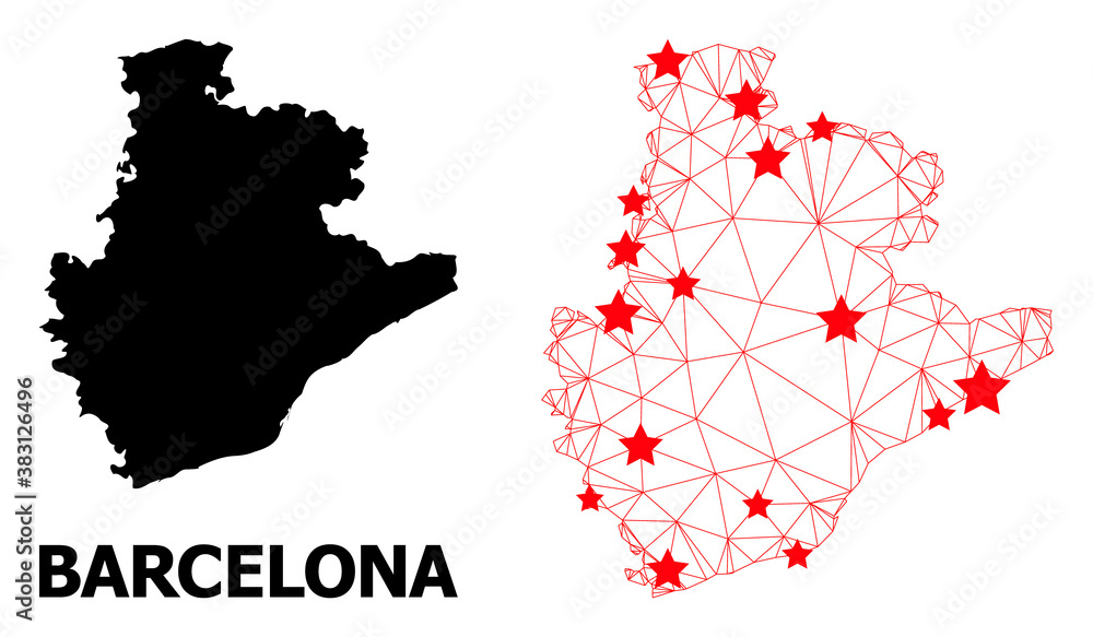 Wire frame polygonal and solid map of Barcelona Province. Vector model ...