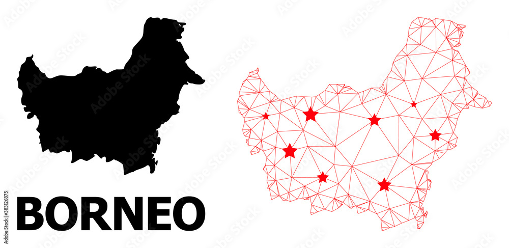 Network polygonal and solid map of Borneo Island. Vector structure is ...