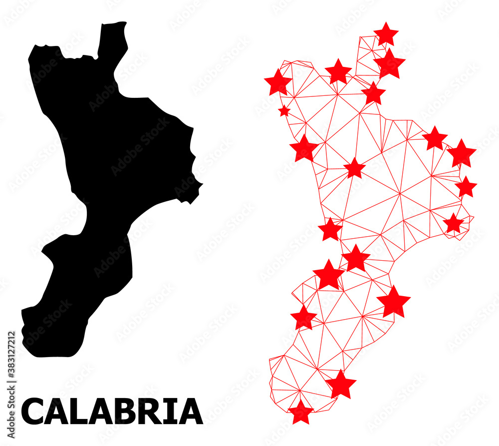 Wire frame polygonal and solid map of Calabria region. Vector model is ...