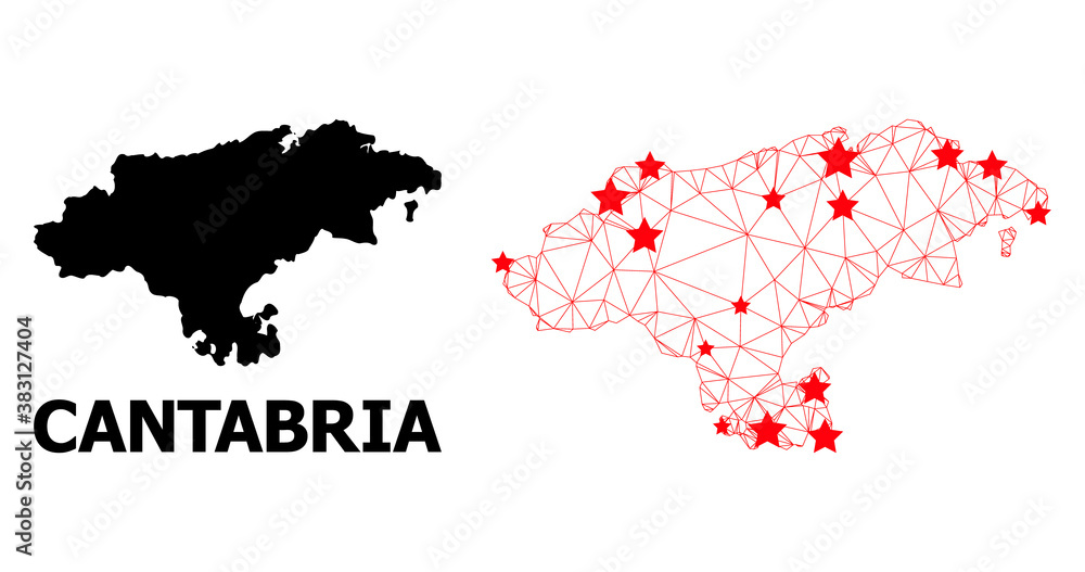 Carcass polygonal and solid map of Cantabria Province. Vector model is ...