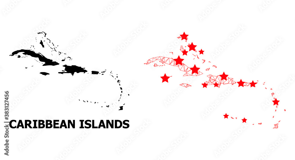 2D polygonal and solid map of Caribbean Islands. Vector structure is ...