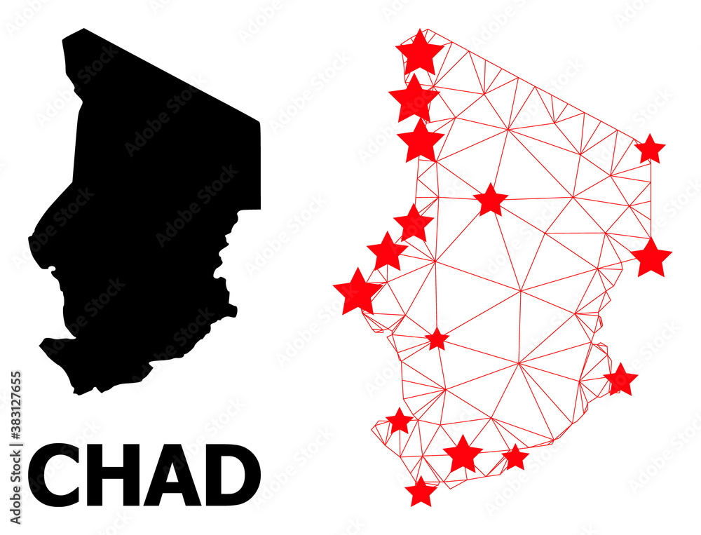 Wire frame polygonal and solid map of Chad. Vector structure is created ...