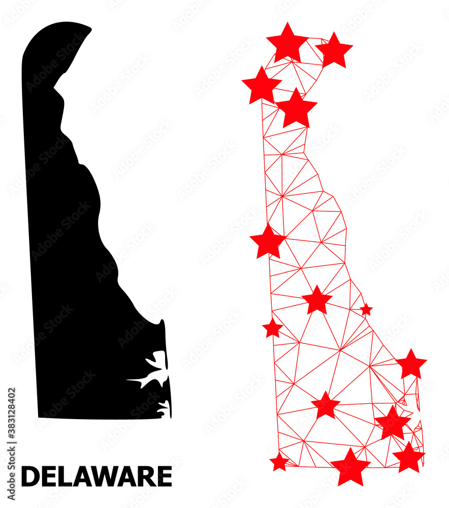 Mesh polygonal and solid map of Delaware State. Vector structure is ...