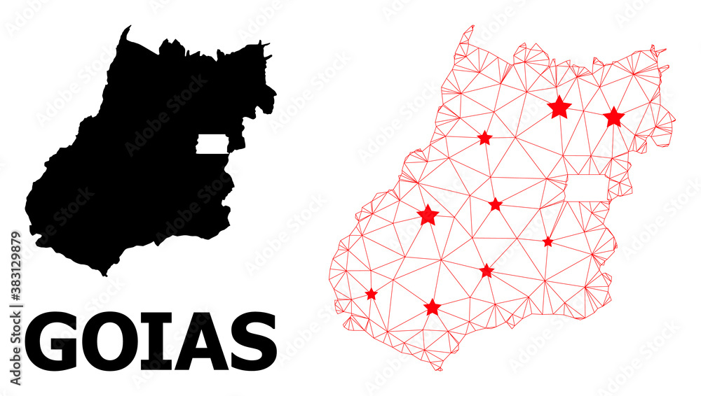 Carcass polygonal and solid map of Goias State. Vector model is created ...