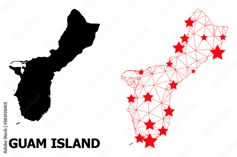 Network polygonal and solid map of Guam Island. Vector model is created ...