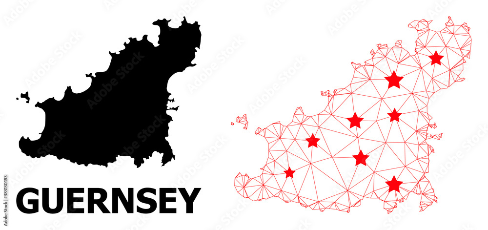 Wire frame polygonal and solid map of Guernsey Island. Vector structure ...