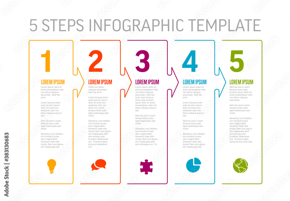 Five White Arrow Shape Steps Process Infographic Layout Stock Template ...