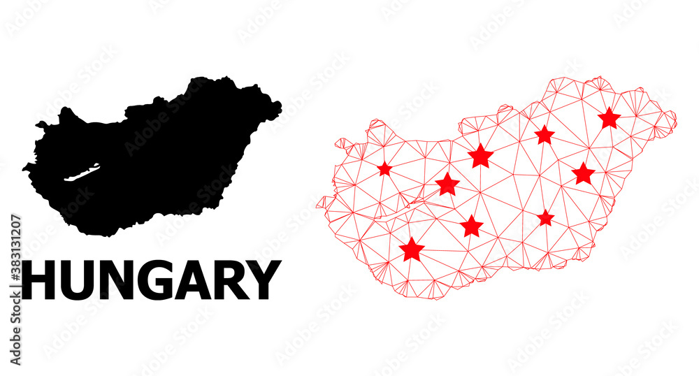 Wire frame polygonal and solid map of Hungary. Vector structure is ...
