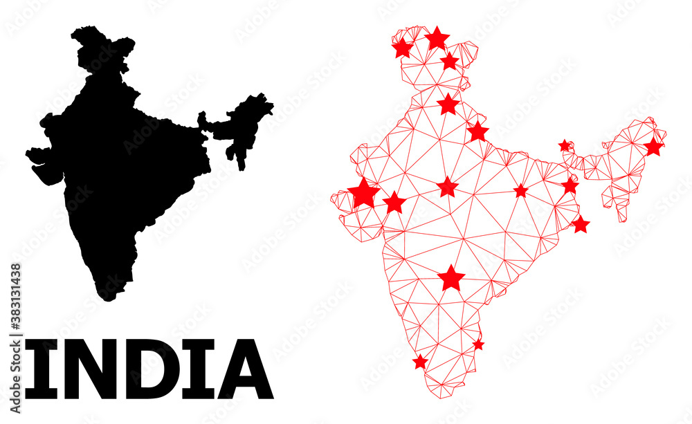 2D polygonal and solid map of India. Vector structure is created from ...