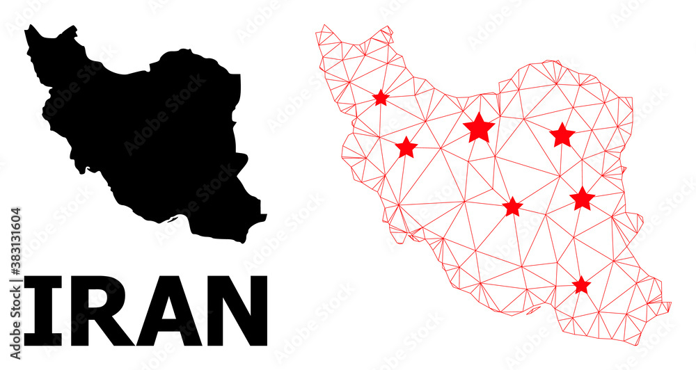 Wire frame polygonal and solid map of Iran. Vector structure is created ...