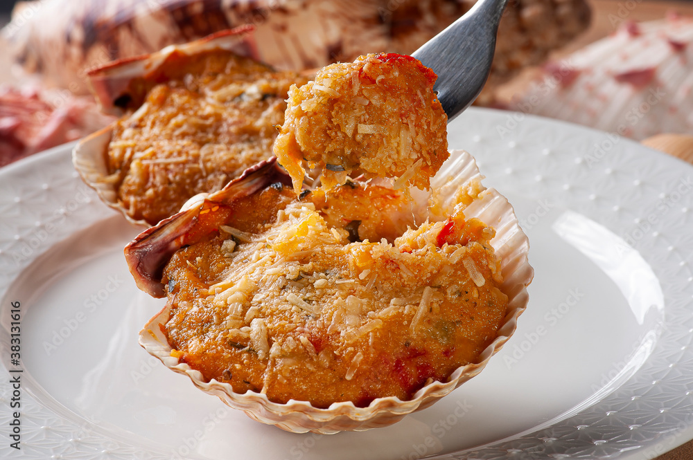 .Traditional Brazilian dish called Casquinha de siri. Crab meal gratin ...