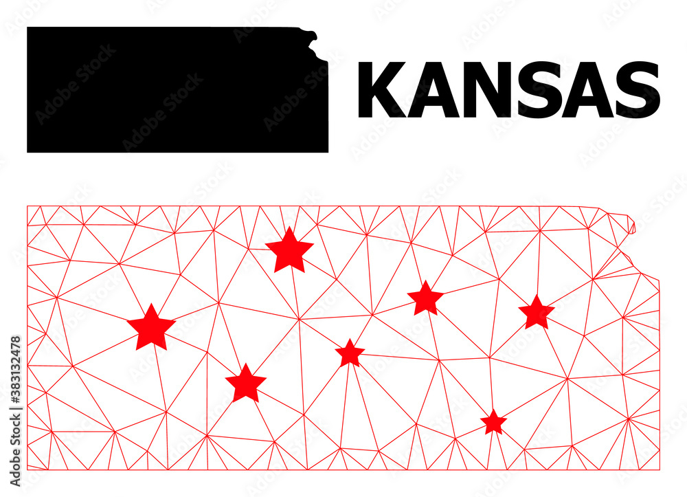 Wire frame polygonal and solid map of Kansas State. Vector structure is ...