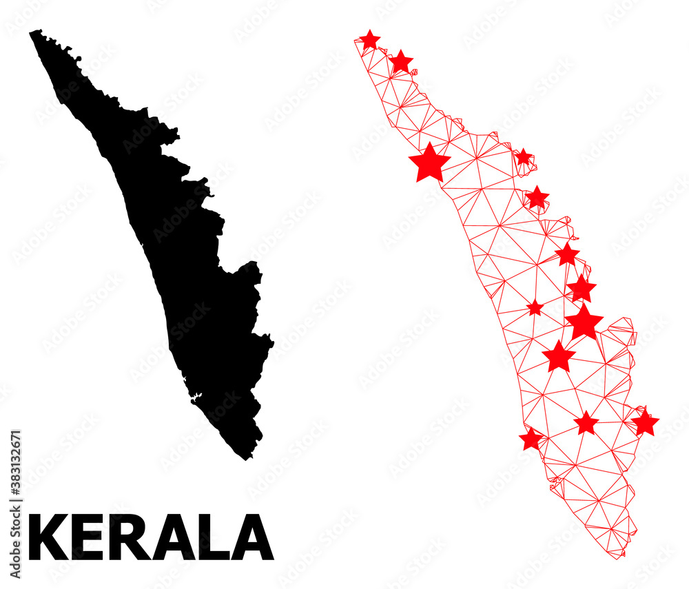 Carcass polygonal and solid map of Kerala State. Vector structure is ...