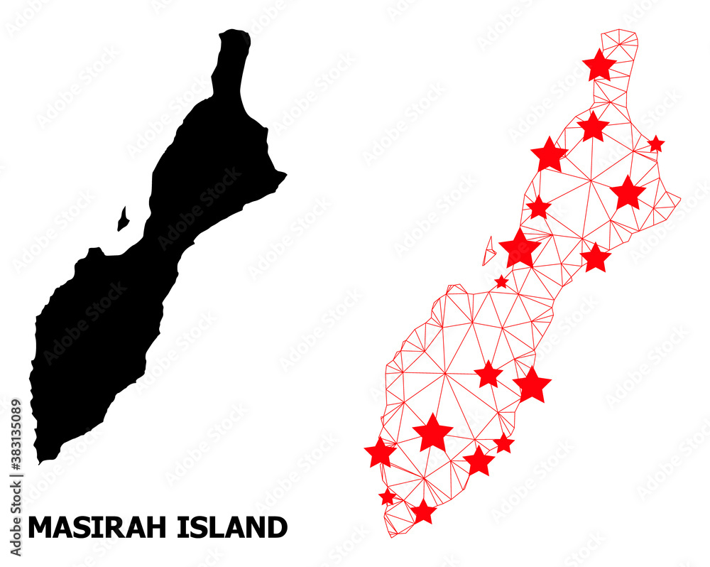 Wire frame polygonal and solid map of Masirah Island. Vector structure ...