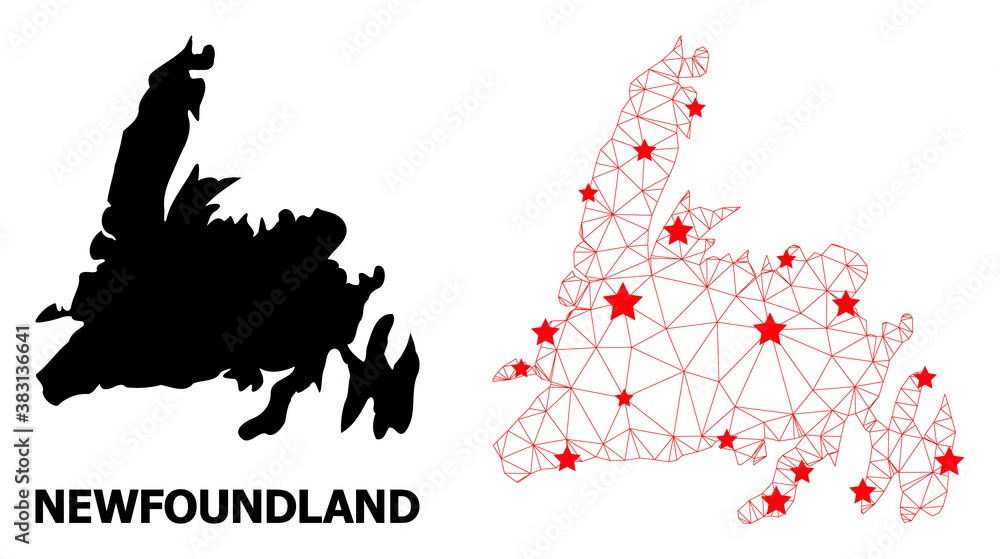 Vetor de Wire frame polygonal and solid map of Newfoundland Island ...