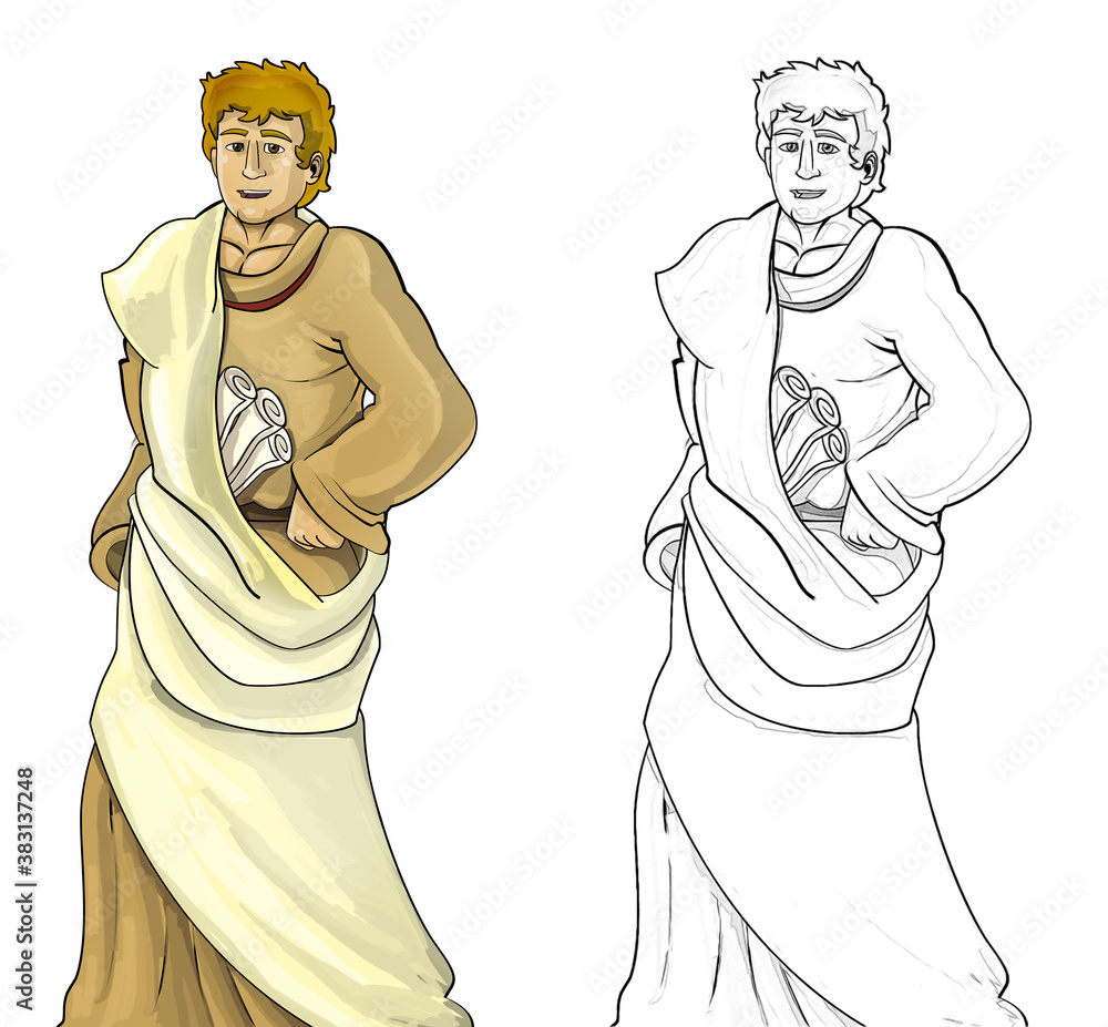 cartoon sketch scene with roman or greek ancient character warrior or ...
