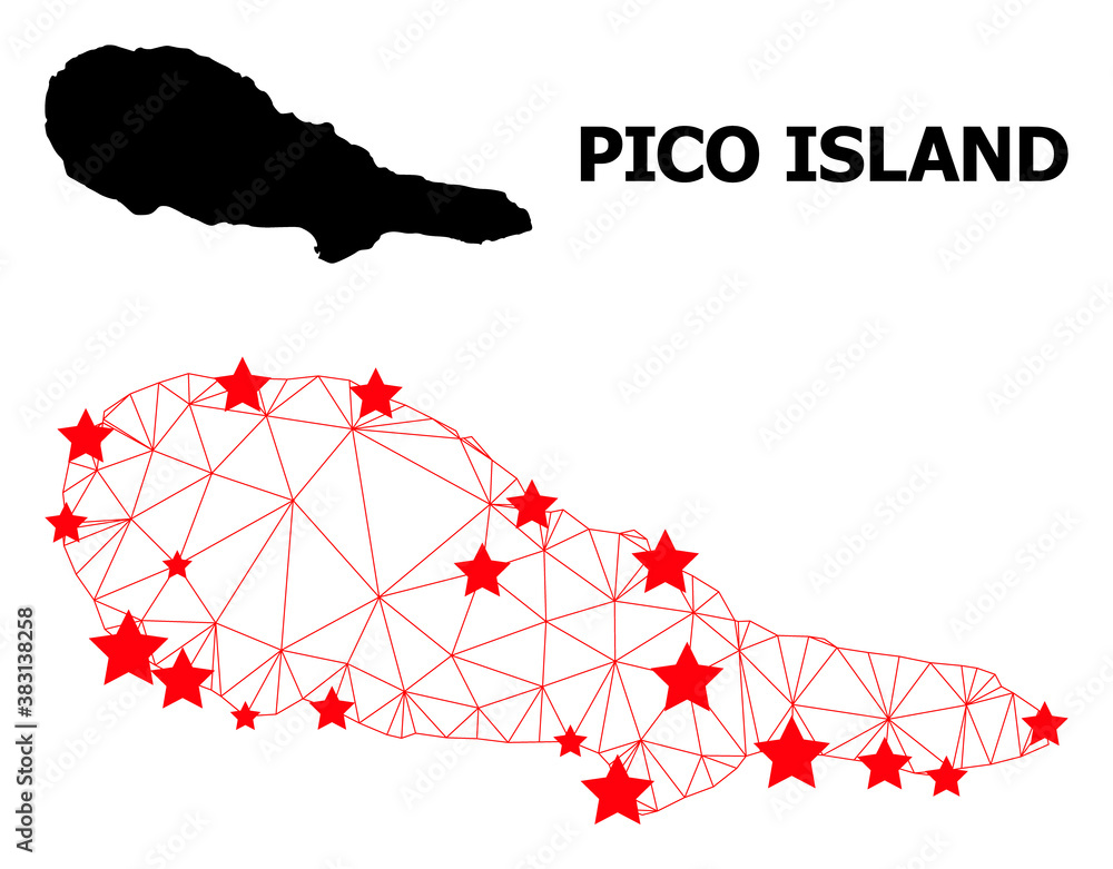 Mesh polygonal and solid map of Pico Island. Vector structure is created from map of Pico Island ...
