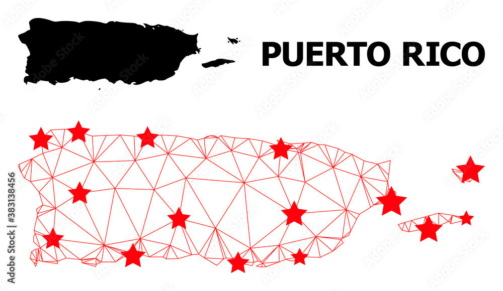 Vetor de Wire frame polygonal and solid map of Puerto Rico. Vector ...