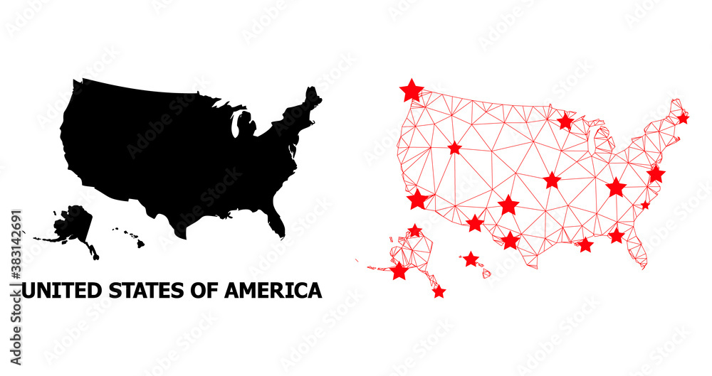 Mesh polygonal and solid map of USA territories. Vector structure is ... Mesh polygonal and solid map of USA territories. Vector structure is ...