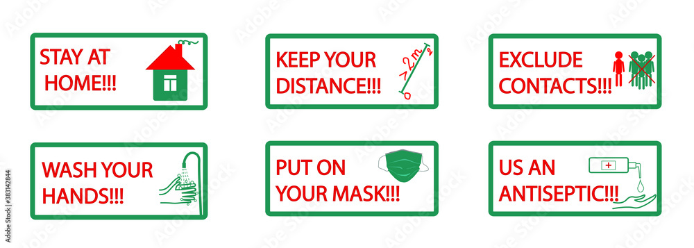 Use antiseptic and wash your hands, healthy distance, stay at home and ...