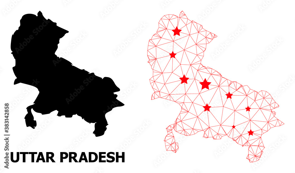Mesh polygonal and solid map of Uttar Pradesh State. Vector model is ...