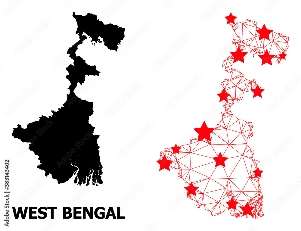 Wire frame polygonal and solid map of West Bengal State. Vector ...