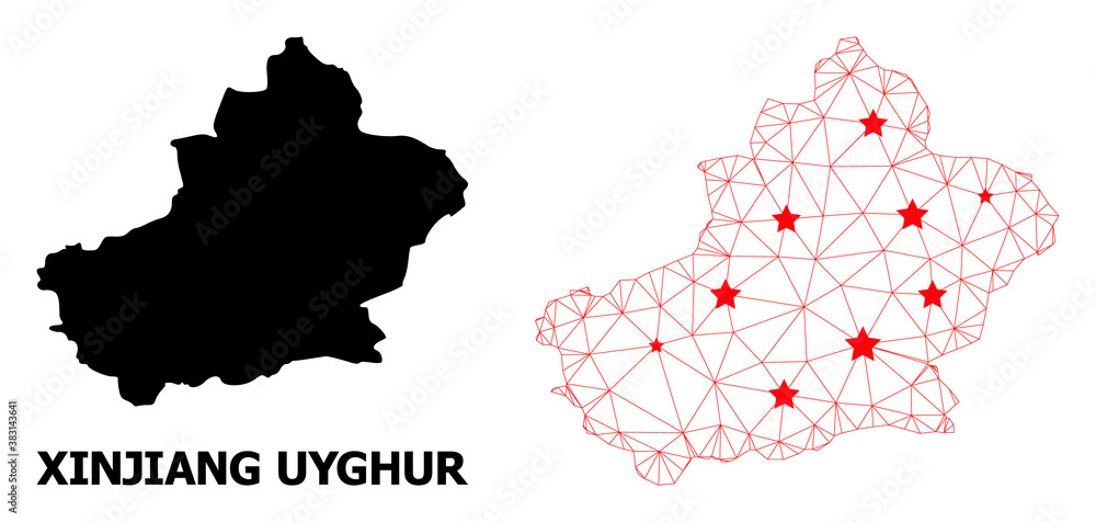 Wire frame polygonal and solid map of Xinjiang Uyghur Region. Vector ...