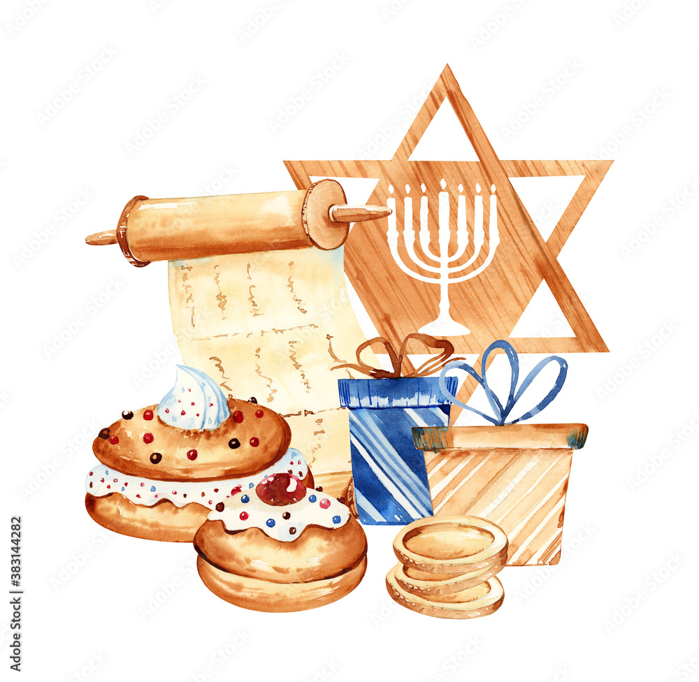 Jewish holiday Hanukkah banner design with traditional elements and ...