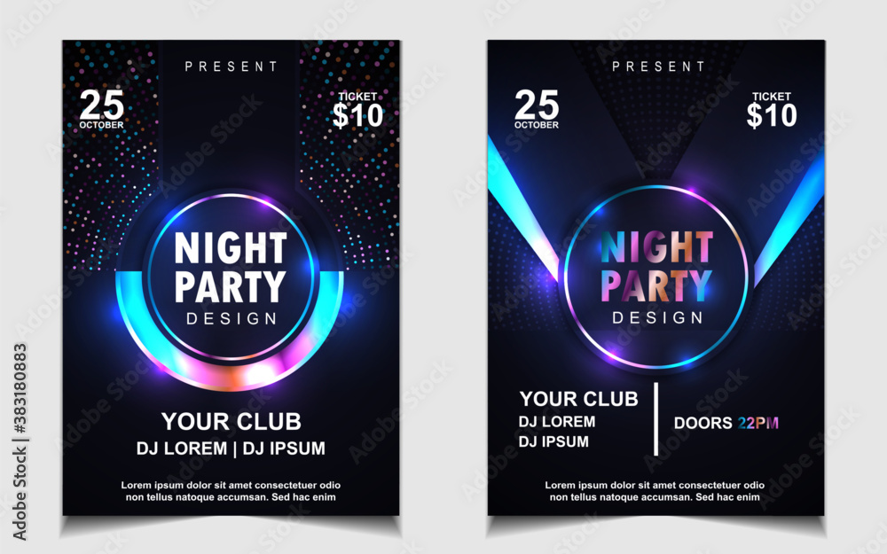 Night dance party music layout cover design template background with ...