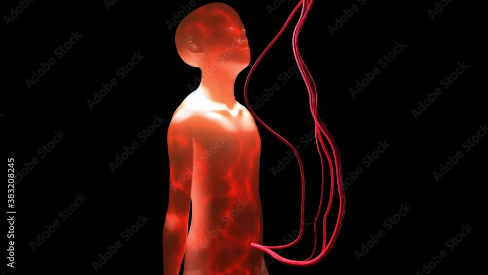 Glowing transparent human alien hybrid child with umbilical cords. 3d ...