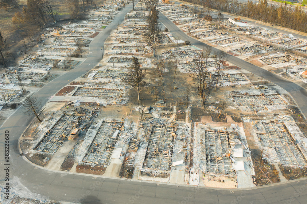 Poster Aerial view of burned down houses from the 2020 Almeda wildfire ...