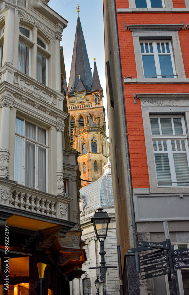 Square and streets of Aachen with cathedral in background, Stock Photos ...