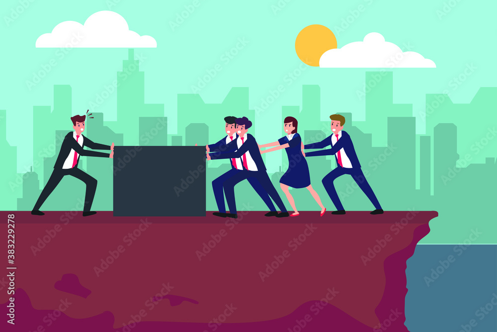Teamwork vector concept: Success business team work together to save ...