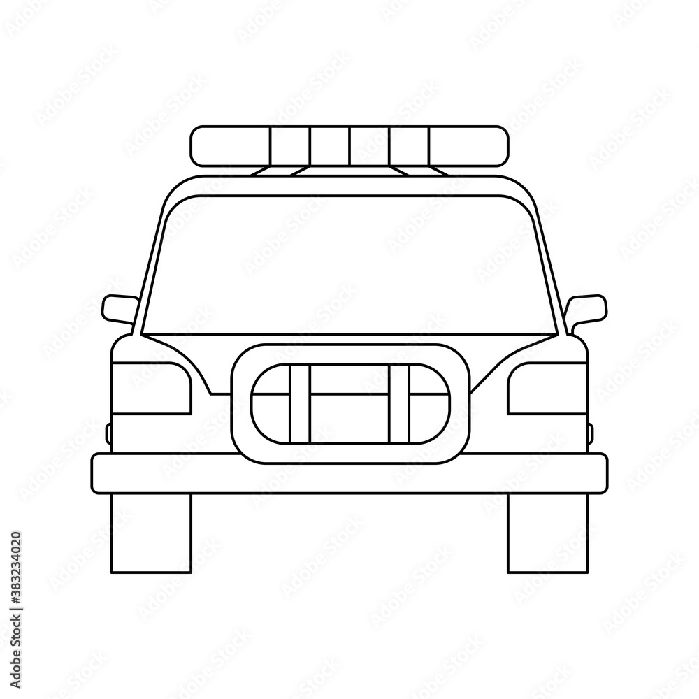 Police car front view outline isolated on white background. Coloring ...