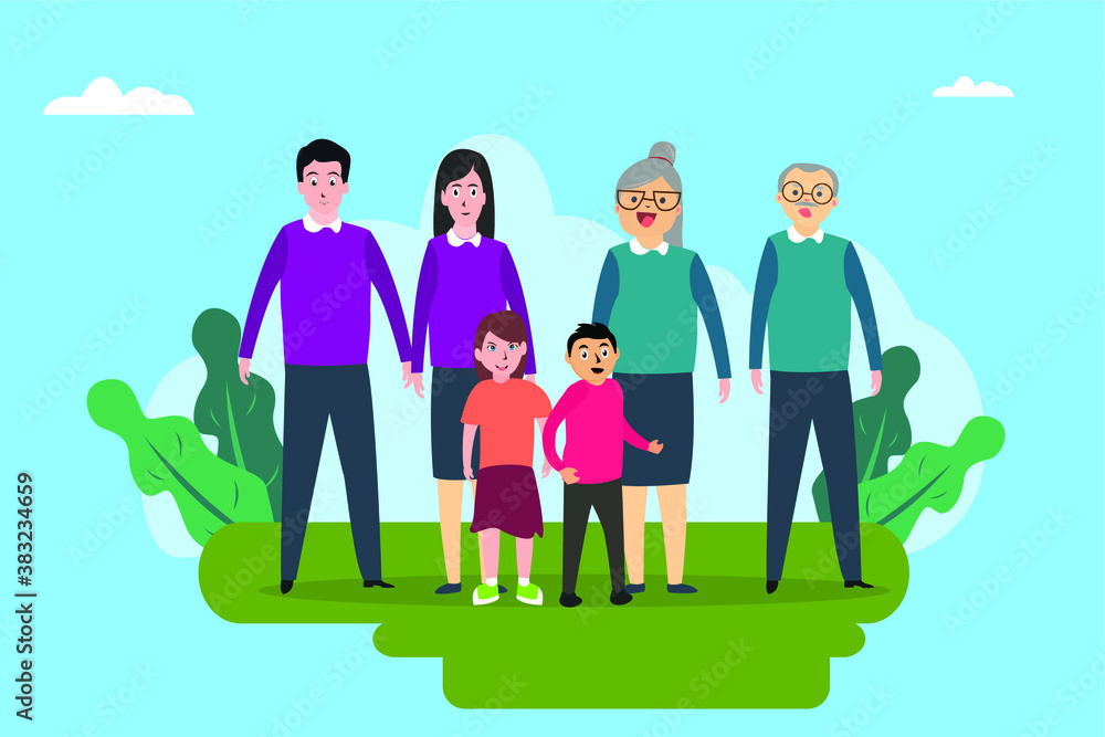 Three generation family vector concept: Three generation family smiling ...