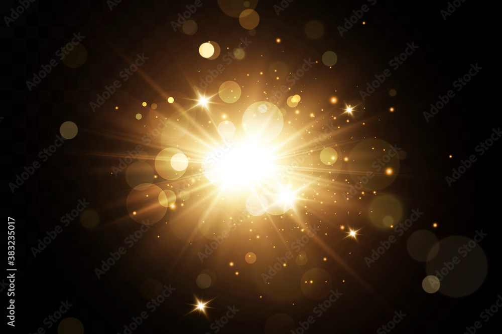 Sun burst. Shining stars. Shining golden stars isolated on black ...