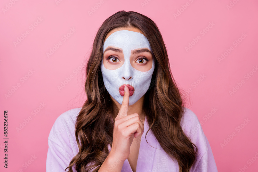 Shhh, keep it in secret. Photo portrait of pretty young woman with ...