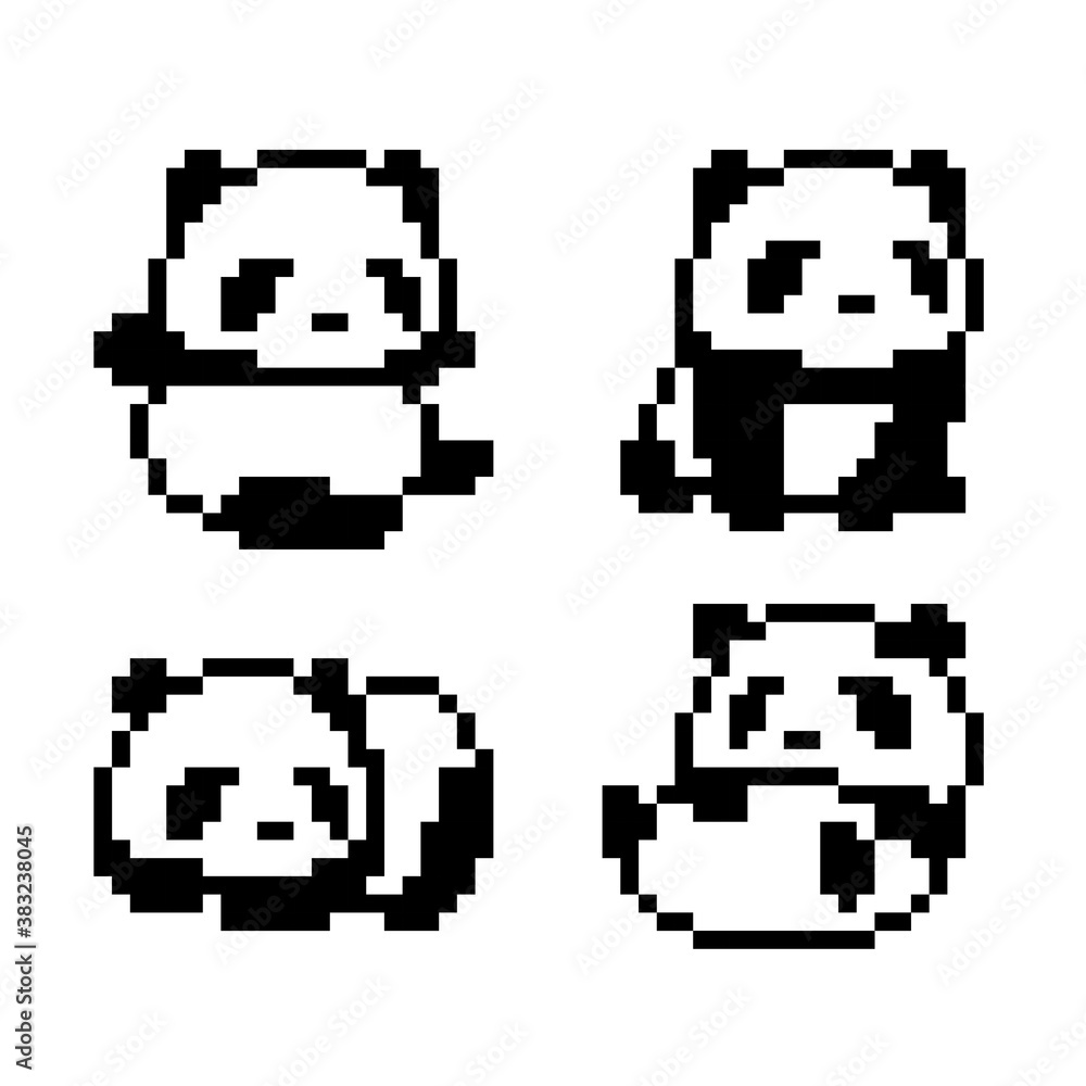 Collection of 8 bit pixel panda images. Vector illustration of an ...