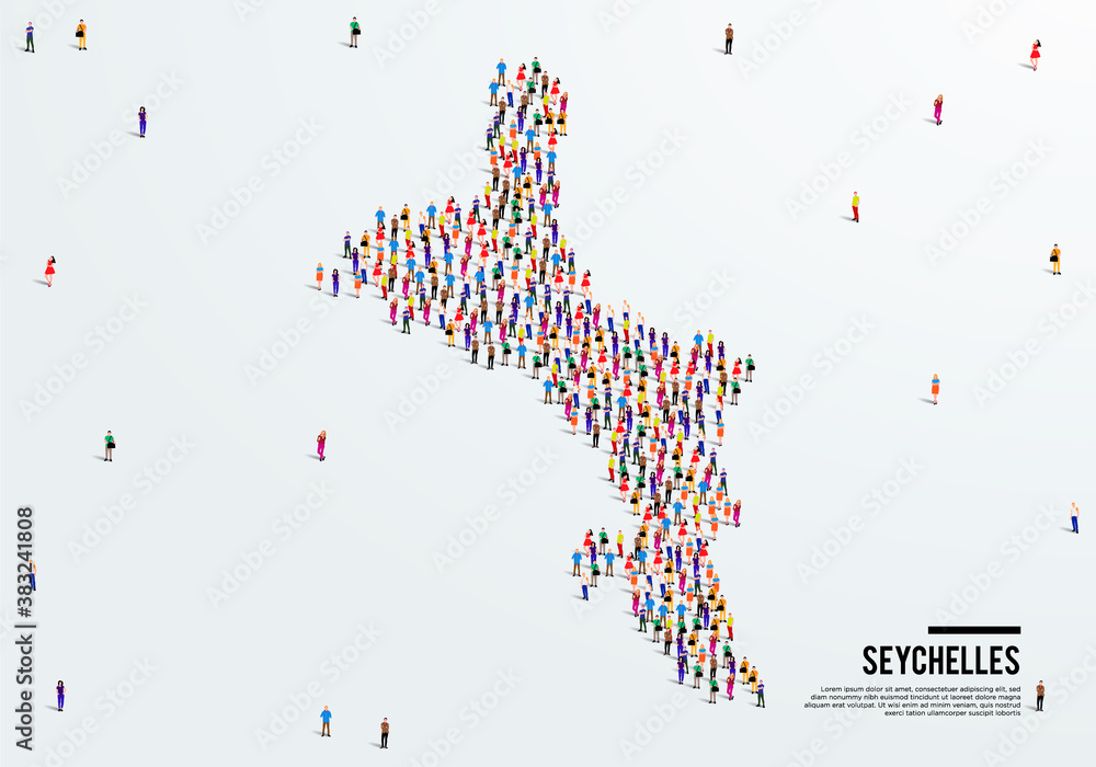 Seychelles Map. Large group of people form to create a shape of ...