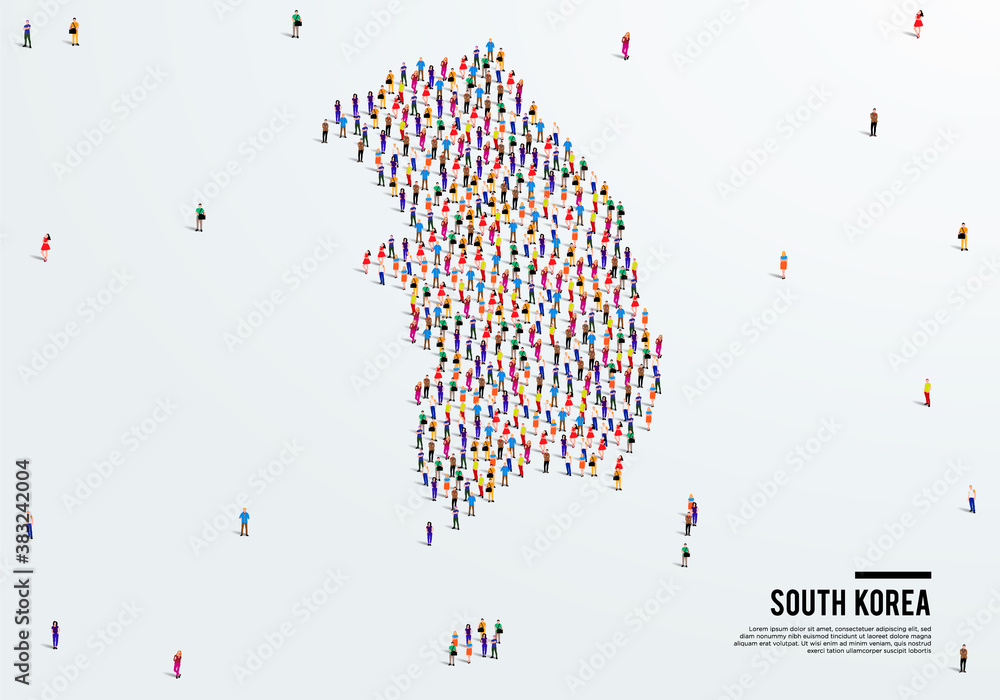 South Korea Map. Large group of people form to create a shape of South ...