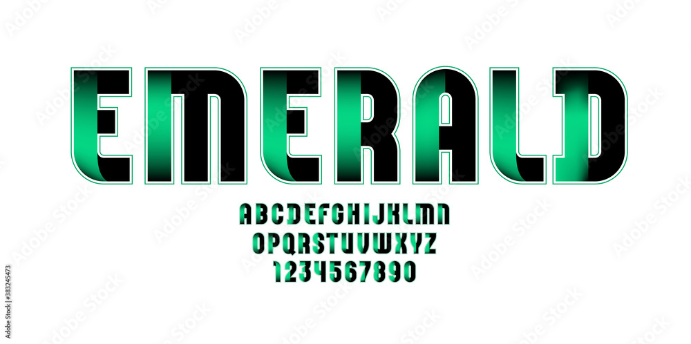 Emerald technical font, digital modern alphabet, letters and numbers ...