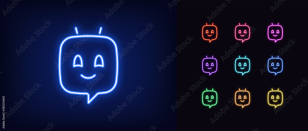 Neon chat bot, glowing icon. Neon voice assistant, virtual chatbot in ...
