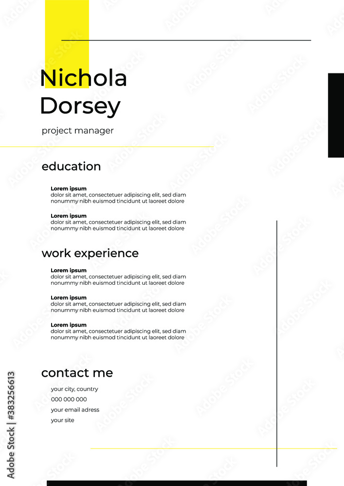 simple yellow and black cv resume template work minimalistic minimalism ...