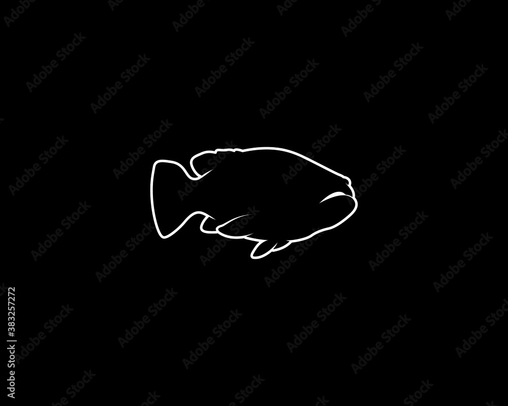 Grouper Silhouette on Black Background. Isolated Vector Animal Template ...