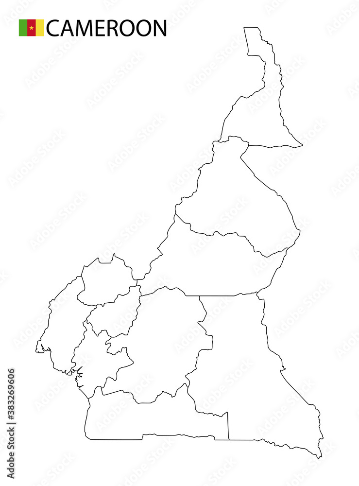 Cameroon map, black and white detailed outline regions of the country ...