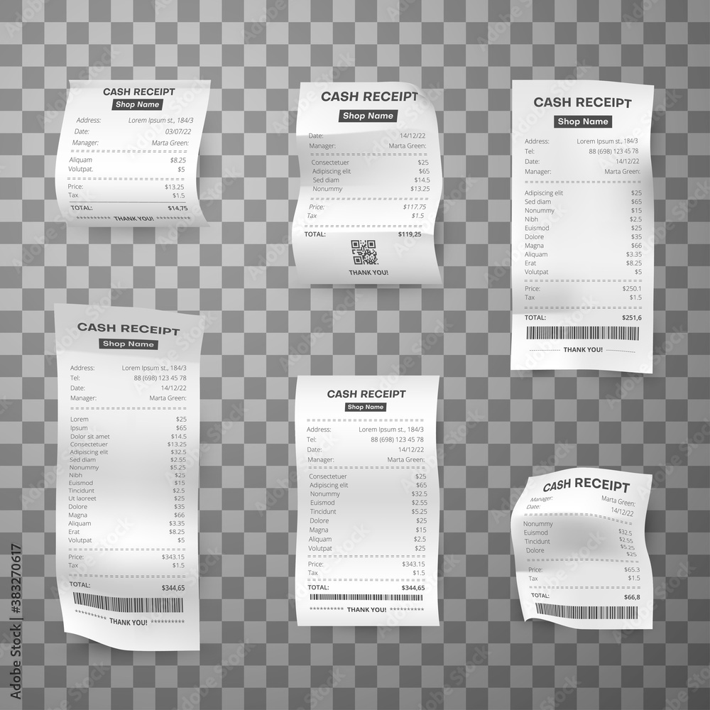 Till receipts different length realistic set. Confirmation of payment ...